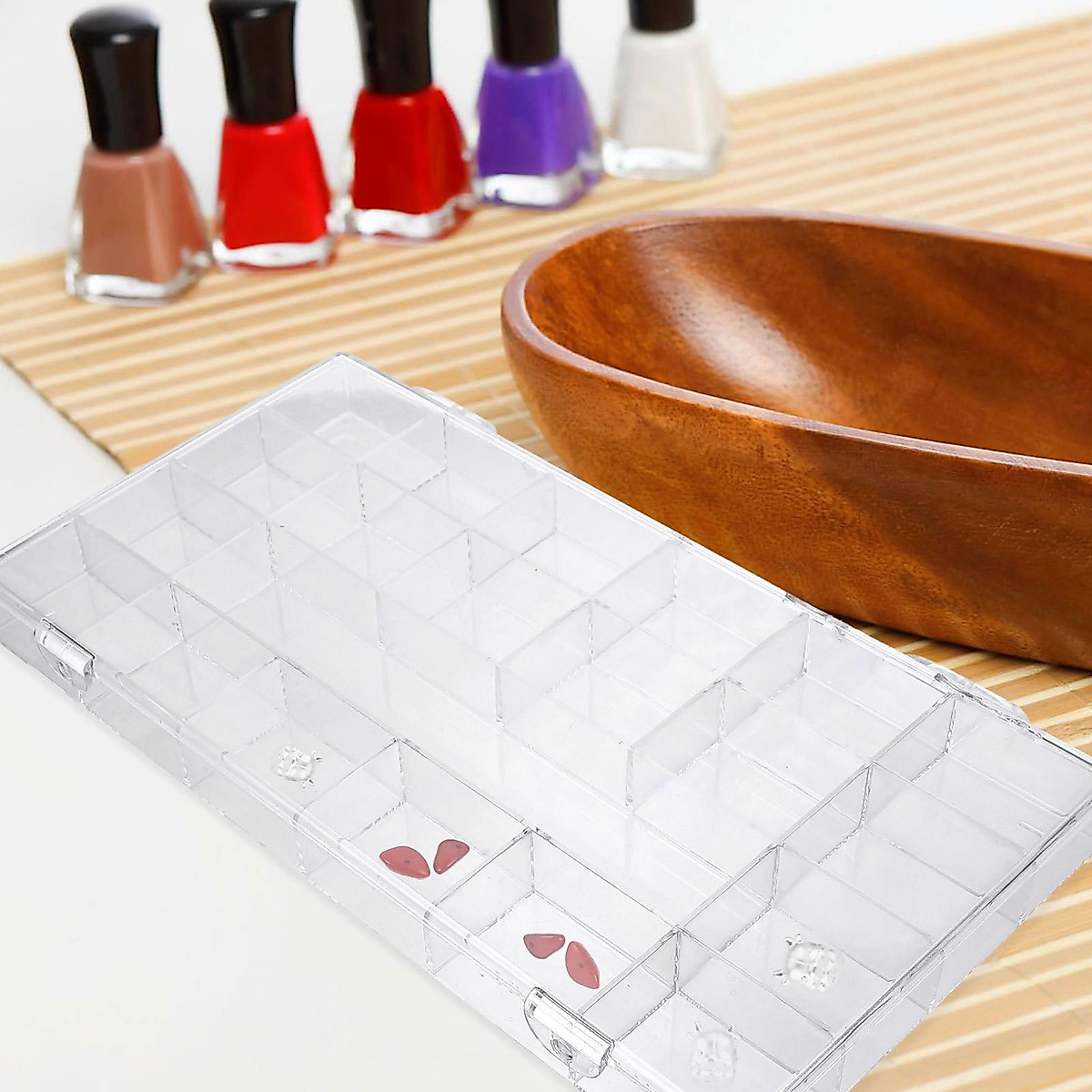 FOMIYES 1Pcs Nail Art Tip Storage box Nail Charm Storage Organizer Transparent False Nail Container Plastic Bead Storage Case with Movable Dividers for Small Earring Jewelry Craft