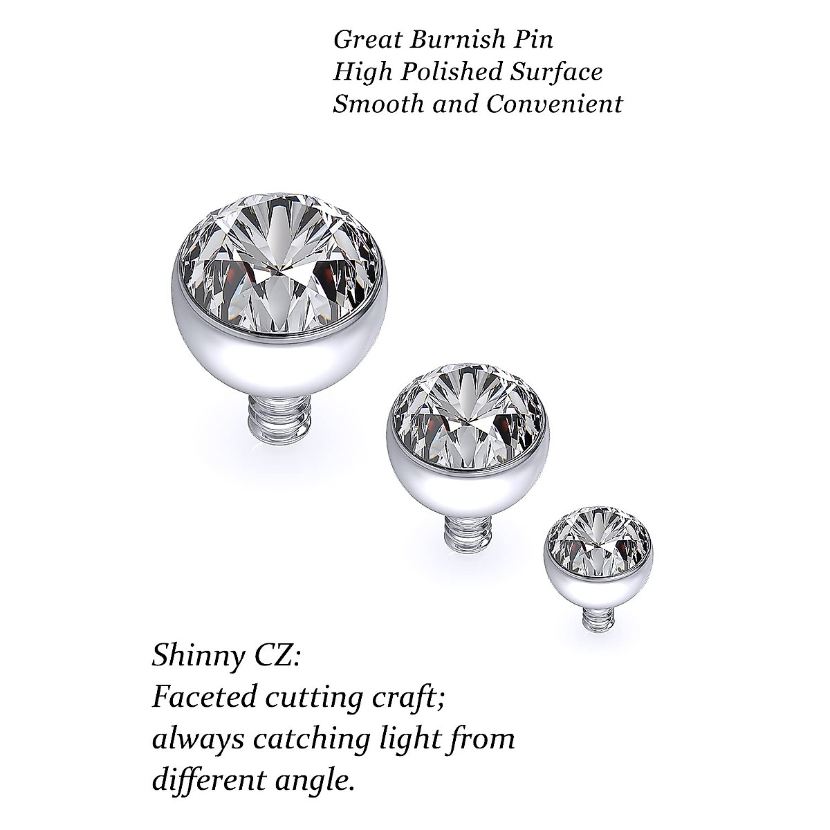 Vsnnsns Dermal Piercing Jewelry Kit, 12Pcs G23 Titanium Dermal Anchor Tops, Internally Threaded, 14G 1.6mm, 2/3/4mm, Clear CZ, for Women Men