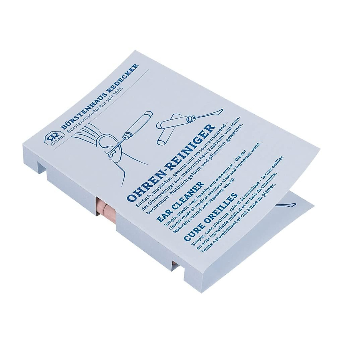 Redecker Ear Cleaner, Medical Grade Stainless Steel Loop-Shaped Tool for Earwax Removal with Hornbeam Wood Handle and Cover, Made in France, Light Rose