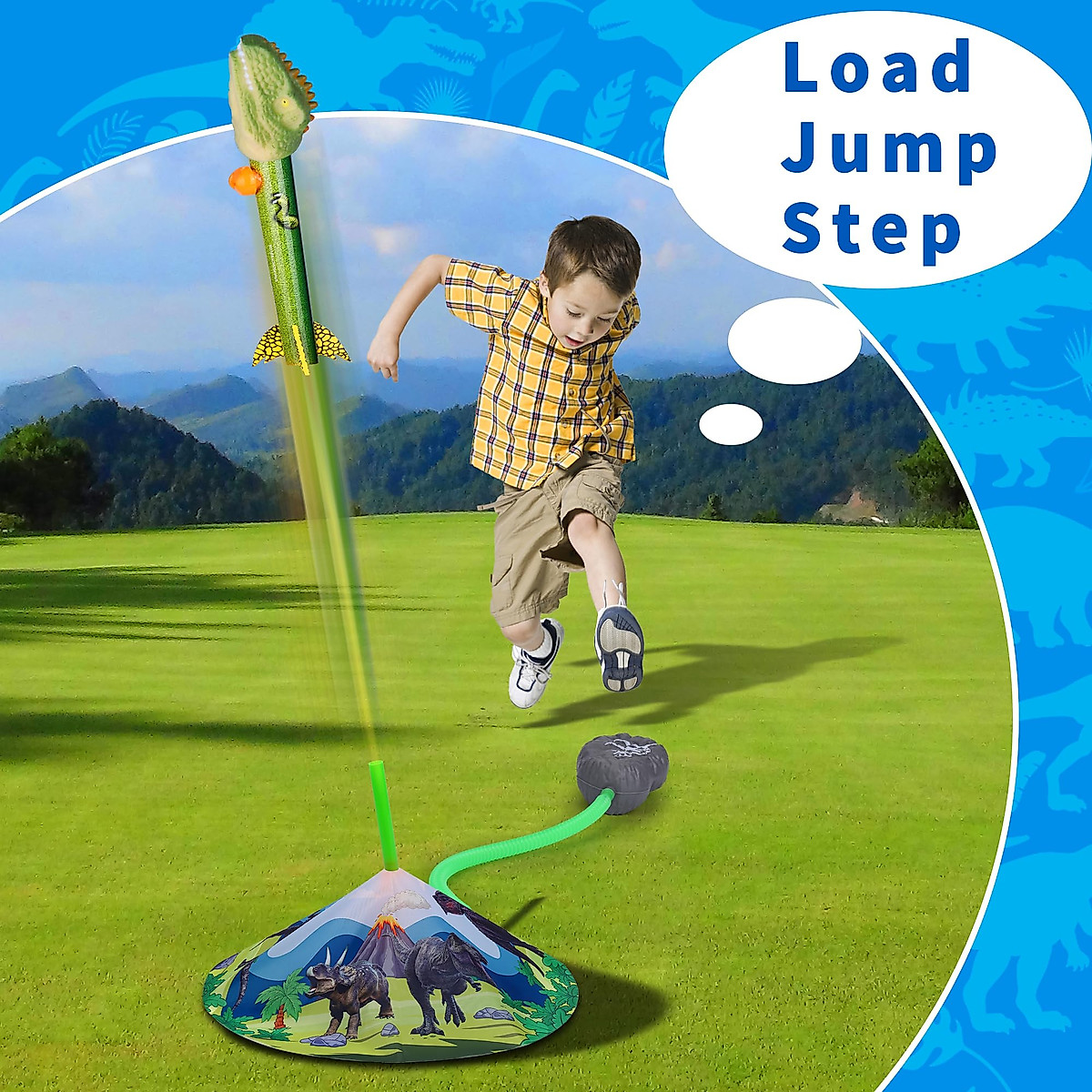 Gizzjoy Dinosaur Toy Rocket Launcher for Kids - Launch Up to 100 Ft, 4 Rockets, Outdoor Outside Toys for Kids, Dinosaur Toys, Birthday Gifts for 3 4 5 6 7 8-12 Year Old Boys Girls