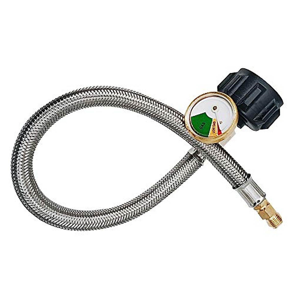 Meter Star 18inch Pigtail Stainless Braided RV Regulator Propane Hose Connector with Gauge QCC Type1 Connection 2PCS/lot