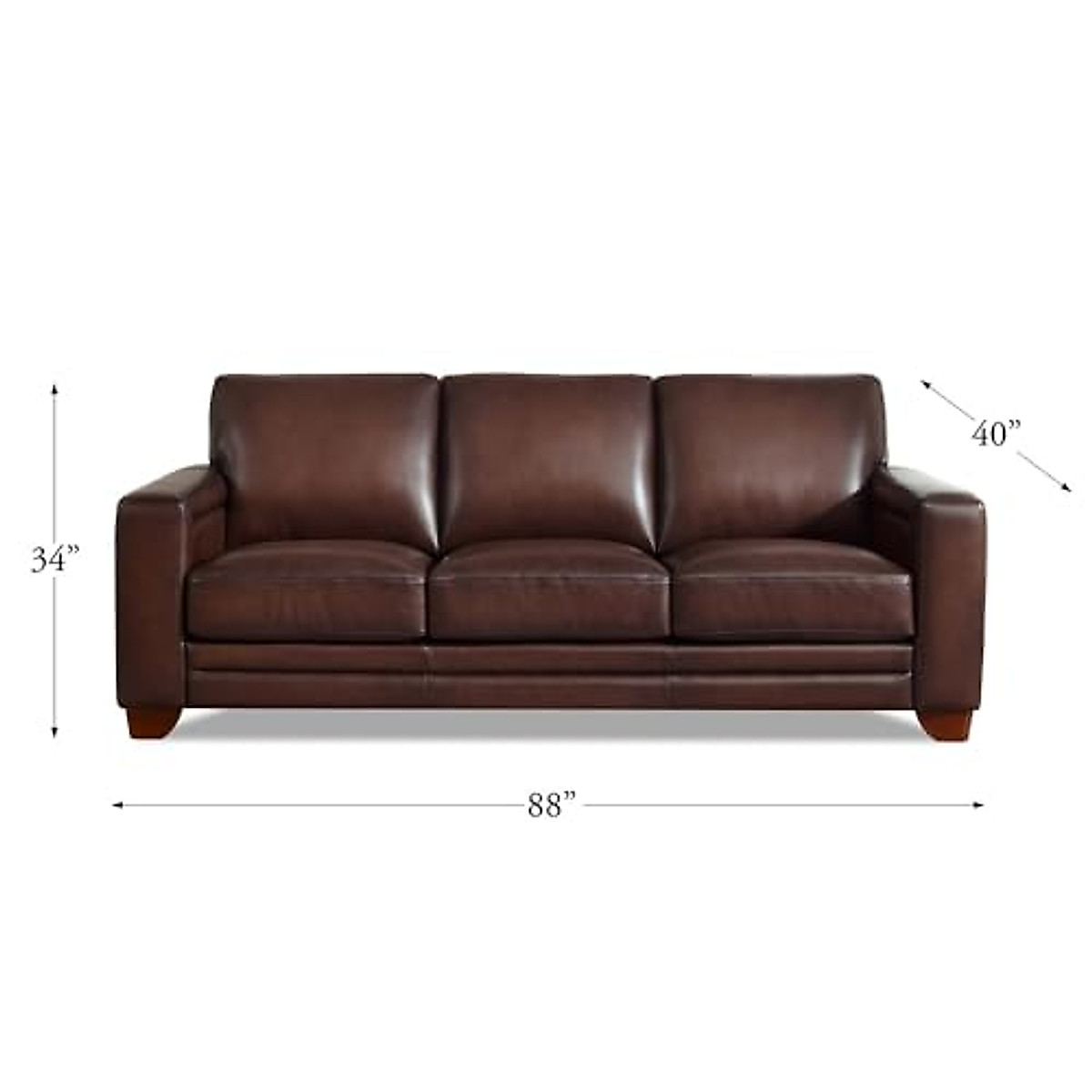 Hydeline Alice Top Grain Leather Sofa Couch, 88", Caramel Brown, Feather Down, Memory Foam and Springs Seating