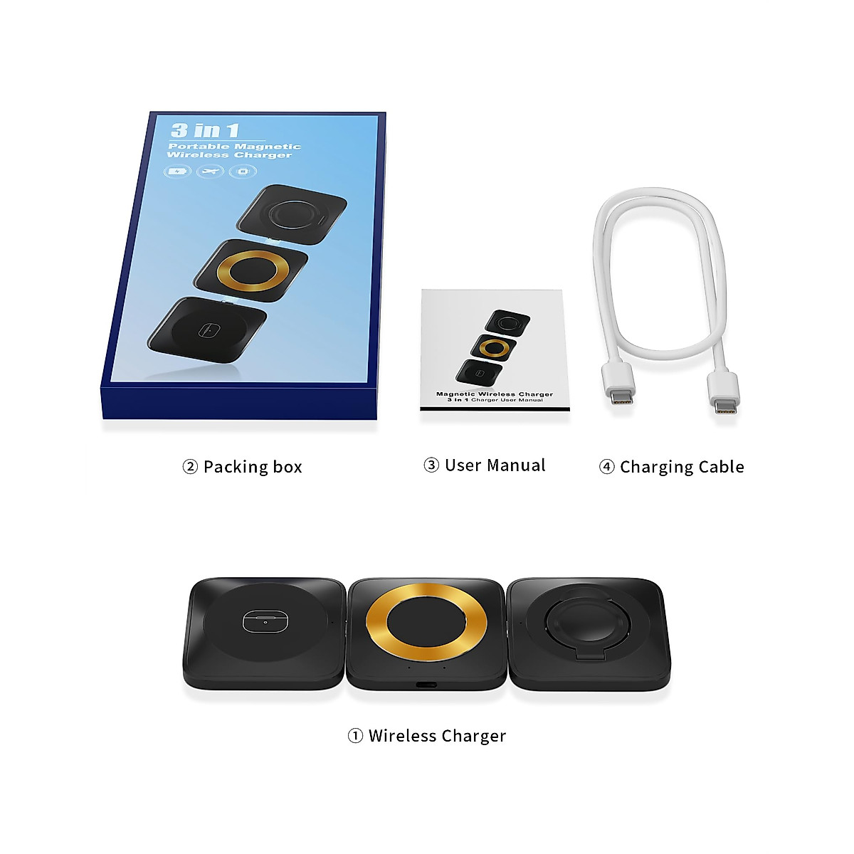 3 in 1 Wireless Charger for iPhone, iAXBi Magnetic Cell Phone Charging Station, Detachable Travel Charger Pad for iPhone 14/13/12 Series AirPods 3/2/Pro iWatch(Adapter not Included)