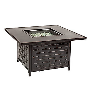 Fire Sense 62572 Armstrong Aluminum Convertible Gas Fire Pit Table 55,000 BTU Outdoor Multi-Functional Fire Pit with Fire Bowl Lid, Nylon Weather Cover & Clear Fire Glass - Bronze Finish - Square