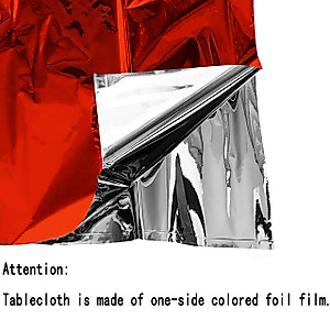 JUICY MOOM Red Foil Tablecloth Plastic Table Cover Rectangle Tables Tinsel Foil Table Cloth for Wedding Anniversary Birthday Graduation Bachelorette Thanksgiving Christmas Party, 54 x 108 Inch, 2pc