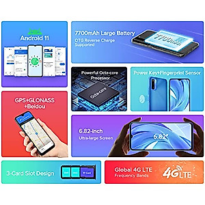 Ulefone Unlocked Smartphones, Note 12P 6.82-inch HD+ Display Unlocked Cell Phones, 7700mAh Battery, Octa-core 4GB+64GB, Android 11, 13MP Triple Rear Camera, Dual 4G Mobile Phone (Black)