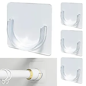 Venupple Spring Tension Rod Holder, 4 Packs Transparent Shower Rod Bracket No Drilling for Spring Rod Head Less Than 1.7in, Adhesive Tension Curtain Rod Retainer Shower Curtain Rod Holder