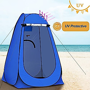 TUKAILAI Portable Pop Up Privacy Tent, Outdoor Camping Bathroom Toilet Shower Tent Spacious Dressing Changing Room for Hiking Beach Picnic Fishing, Instant Rain Shelter with Carrying Bag (Blue)