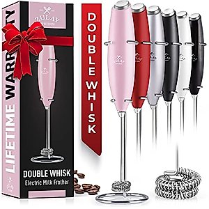 Zulay Double Whisk Milk Frother Handheld Mixer- High Powered Frother For Coffee With Improved Motor - Electric Whisk Drink Mixer For Cappuccino, Frappe, Matcha & More, Twin Whisk (Cotton Candy)