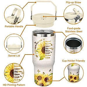 soeufnwhf Christian Gifts for Women, Inspirational Religious Gifts, Sunflower 30 oz Christian Tumbler with Handle Stainless Steel Insulated Bible Faith Cups Mugs Water Bottle