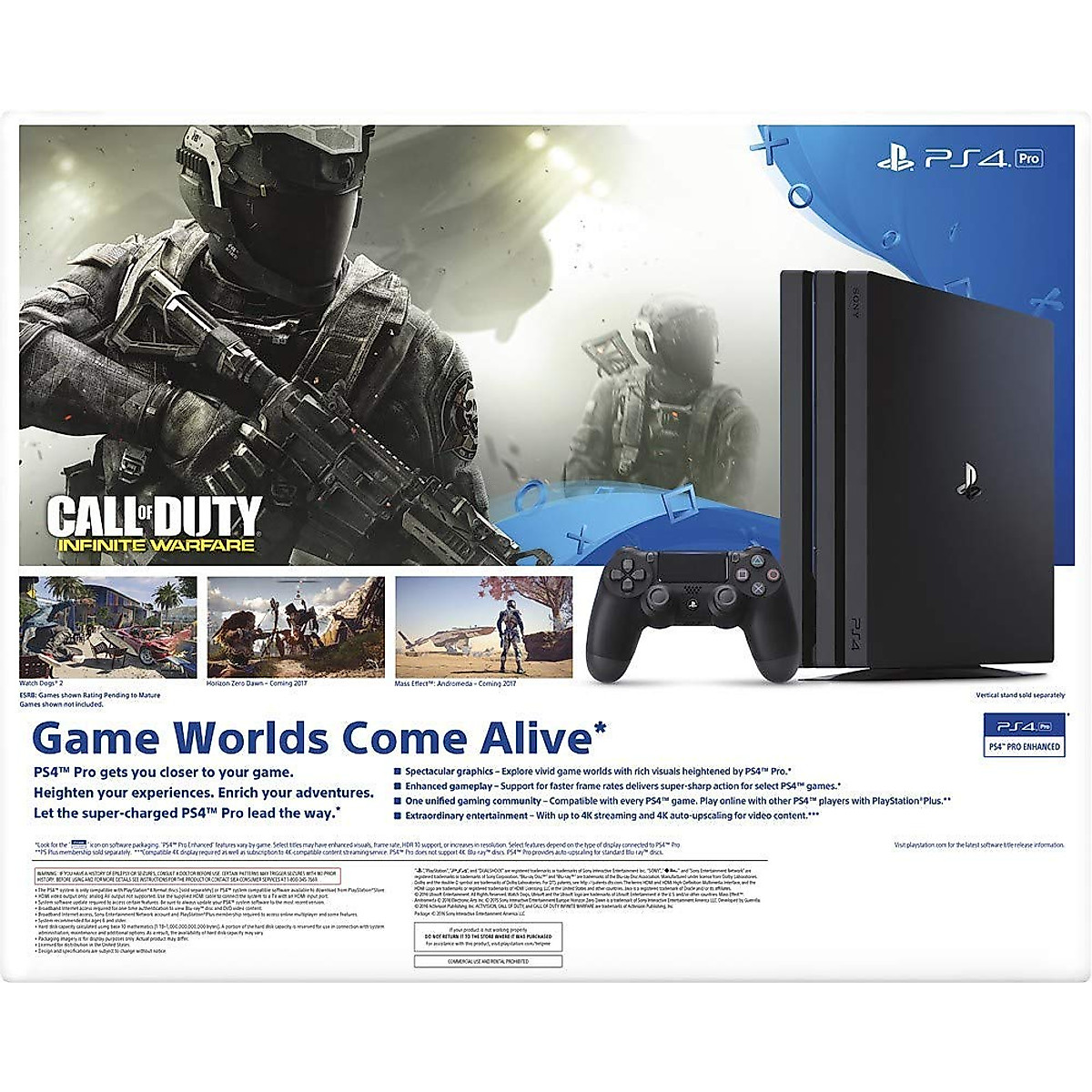 Playstation 4 Pro 1TB Solid State Drive Console with Dualshock 4 Wireless Controller Bundle, 4K HDR, Playstation Pro Enhanced (Renewed)