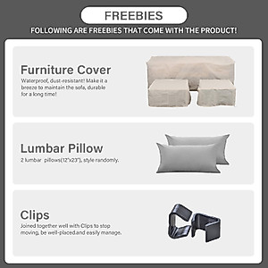 Rattaner 3 Pieces Patio Furniture Set Outdoor Sectional Wicker Patio Furniture Patio Couch with Ottoman and Outdoor Storage Table All-Weather Anti-Slip Cushions Waterproof Covers, Light Grey