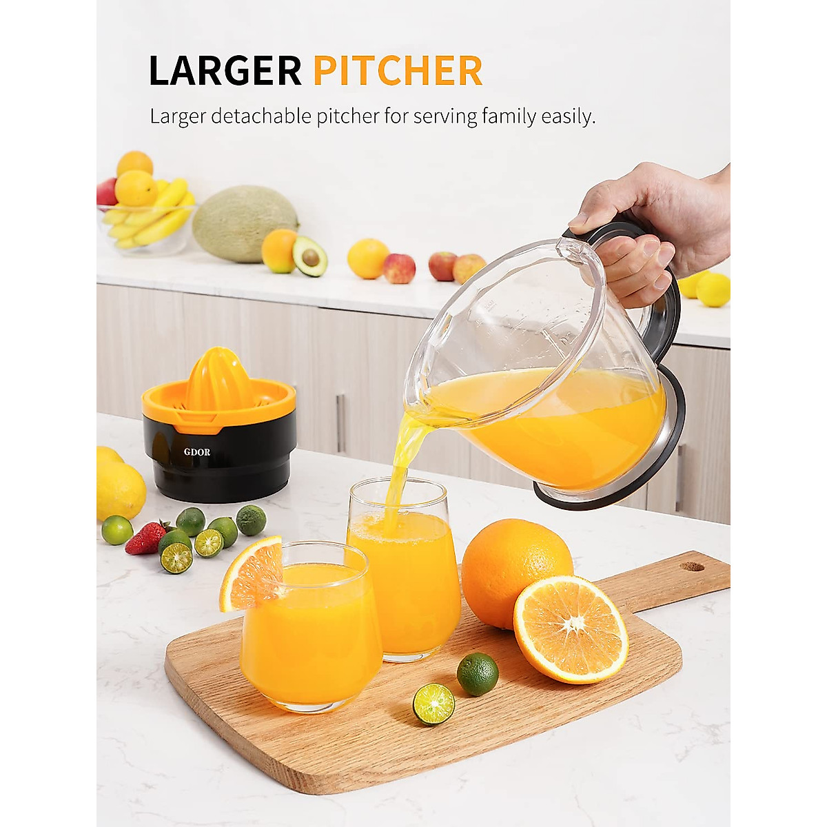GDOR 41 Oz Citrus Juicer with Spiral-Shape Cone, Powerful Orange Juicer, Electric Juicer for Lemon, Lime & Others Citrus Fruits, Grapefruit Juice Extractor with Easy Pour Spout, BPA-Free, Easy Clean