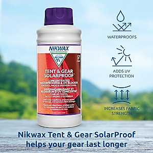 Nikwax Tent & Gear, Tent & Gear Solarproof, 1000ml Concentrate, Waterproofing and UV Protector, Rain Protector, Restores DWR Water Repellency on Outdoor Fabric, Rain Fly, Canvas, Covers, Backpacks