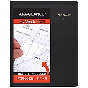 AT-A-GLANCE 2023 Weekly Planner, Quarter-Hourly Appointment Book, 8-1/4" x 11", Large, Black (7095005)