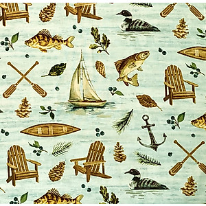 1/2 Yard - Duck Canoe Camping Fishing on Blue Lake Cotton Fabric (Great for Quilting, Sewing, Craft Projects, Throw Pillows & More) 1/2 Yard x 44"