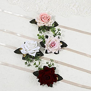 Latious Wedding Bride Wrist Corsage Red Bridal Rose Wrist Flower Bridesmaids Hand Floral Decor Flowergirl Prom Party Accessories for Women and Girls (Red)