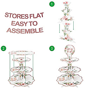 3 Tier Baby Shower Cupcake Stand for Baby Girl Shower Welcome Baby Gender Reveal Birthday Party Supplies Decorations