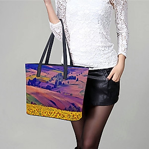 Sunflower Field Women's Tote Bag PU Leather Shoulder Bag Handbags Purse For Work Shopping Travel