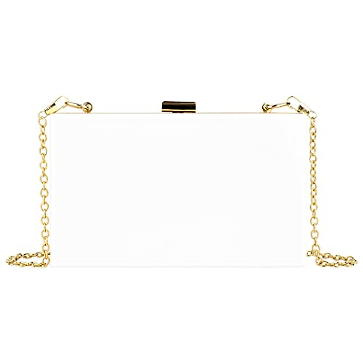 Andaz Press Blank Acrylic Clutch Purse for Women, Bride, Mrs, Bridesmaids, White Clutch Evening Box Shoulder Handbag with Gold Removable Metal Chain 1-Pack for Wedding Cocktail Formal Dinner Prom