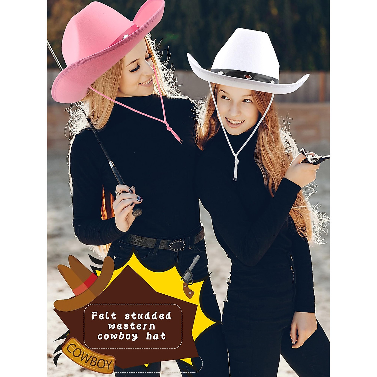 SGBETTER 4 Pack Cowboy Hat Felt Studded Western Rodeo Texan Cowboy Cowgirl Hat for Adult Cowboy Theme Party Costume Accessory Cosplay Dress up, 4 Colors