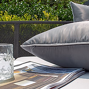Kevin Textile Outdoor Waterproof Pillow Covers with White Piping Patio Furniture Pillow Cases, 2 Pcs, 18"x18", Grey