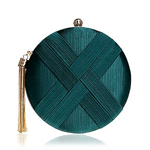 CUCTACBCT Satin Round Clutch Purses for Women Evening Bags Wedding Party Purse Bridal Night Out Handbags,Dark Green