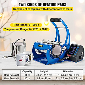 VEVOR Mug Heat Press, 20oz Tumbler Heat Press Machine, LCD Cup Press Machine with 2 Detachable Transfer Sublimation Mats for 11oz-20oz, DIY Presser for Coffee Skinny Tumblers, Silica-Gel Printing