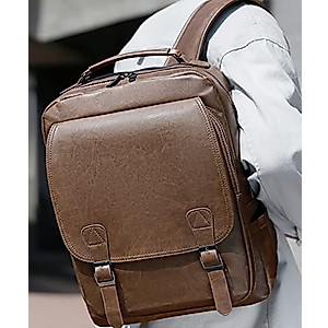AKAKA Men Brown Outdoor Backpack Imitation Leather Weekend Bag Leisure Bag Carrying Backpack Old Fashion Traveling Laptap Backpack with USB Port.
