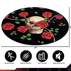 HiiARug Skull and Roses Area Rug 4Ft Round Rug Anti-Slip Floor Protector Round Gaming Computer Chair Mat for Home Decorations Office Gaming Room Mat