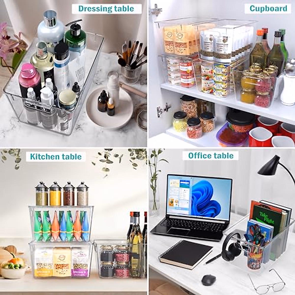 YAN & HIN 10pcs/ Set Clear Large Storage Bins with Lids, Versatile Pantry Storage Solution - Transparent, Stackable, and Durable for Organized Home and Office (11 "L x 7.5" W x 6 "H)