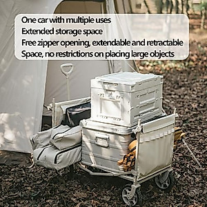 RINGGLO Folding Beach Wagon Cart with Brake Free Standing Collapsible Utility Camping Grocery Canvas for Camping, Shopping, Garden and Beach,Linen Brown