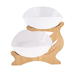Elegant Multi-Tiered Fruit Tray Plate with Wooden Stand, Serving Tray, Appetizer Dessert Stand, Tray Display, 2 Tiers White