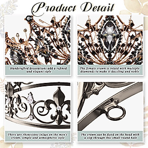 Junkin 2 Pcs Crowns for Men Women Baroque Queen Crown King Prince Tiara Princess Crystal Headband Rhinestone Prom Party (Black)