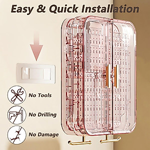 YFUIF Jewelry Boxes & Organizers Display Cabinet, Bedroom Wall Storage Decor Aesthetic, Acrylic Hanging Mounted Holder Earring Ring Necklace Preppy Teen Girl Birthday Gifts 11x8in (Ash Gold)