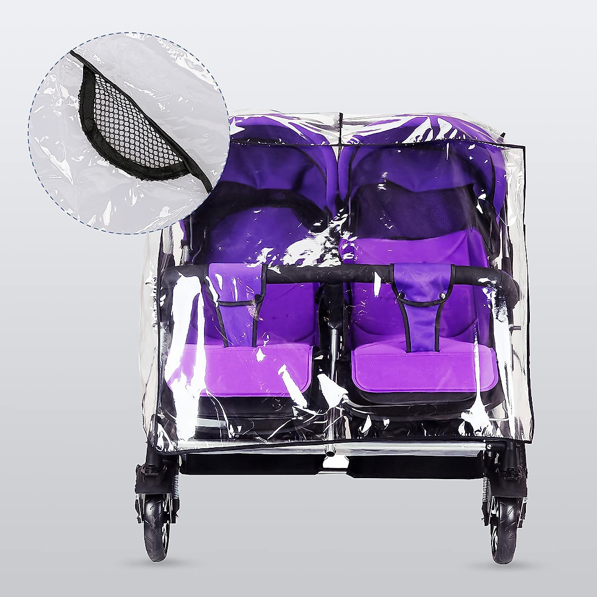 Twins Baby Pushchair Rain Cover Universal Stroller Waterproof Rainy Weather Guard Side by Side Double Carriage Outdoor Wind Dust Snow Protection Breathable Shield Transparent Accessories
