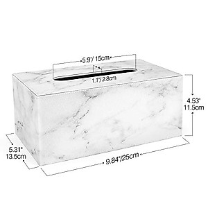 Lewondr Marble Tissue Box Cover, Rectangular PU Leather Facial Tissue Box Holder, Napkin Storage Box, Toilet Paper Holder Case Dispenser for Countertop Bedroom Bathroom Car Office - 9.8" x 5.3" x 4.5"