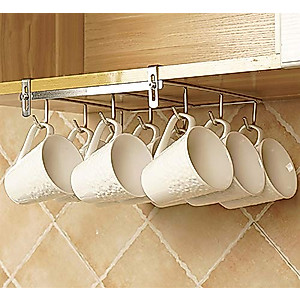 Coffee Mug Holder - 304 Stainless Steel ，Cup Rack Under Shelf ，Applicable Cabinet Adjustment Thickness 0.39 "-1.17" (9-Hooks) (Primary Color, 1 Piece)
