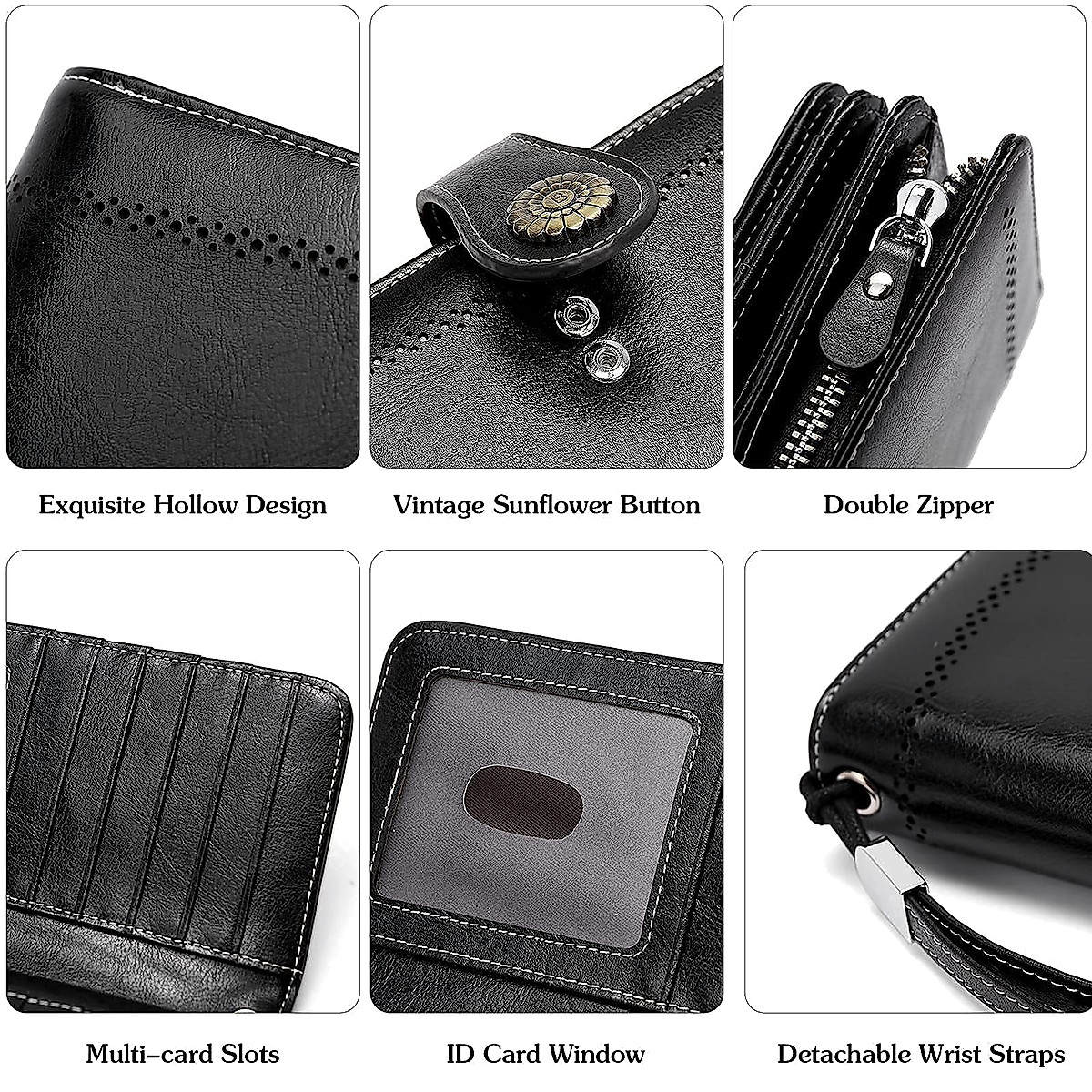 BOSTANTEN Laptop Backpack Purse for Women Genuine Leather Backpack Travel Bag and Womens Wallet Genuine Leather Large Capacity Wristlet Clutch Purse Credit Card Holder with RFID Blocking Black