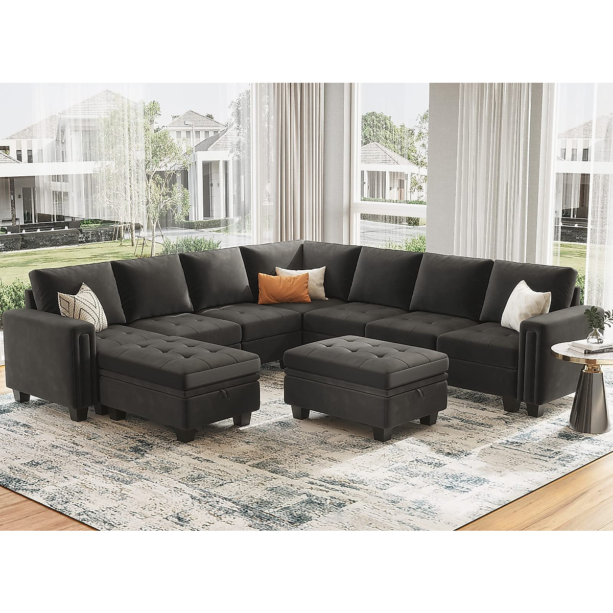 Belffin Oversized Velvet Modular 8-Seat Sectional Sofa Set with Storage Ottoman U Shaped Couch Set Modular Sectional Convertible Sofa Couch with Reversible Chaise Corner Sofa Couch Set Grey