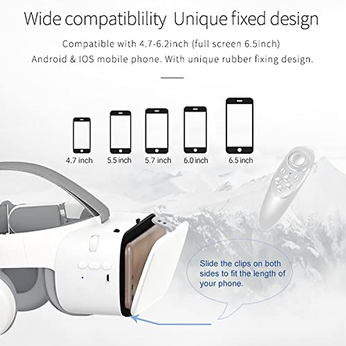 Virtual Reality Headset for Phones VR Headset VR Glasses with Controller for 3D Movies/Games Metaverse Goggles with Bluetooth Headset Compatible with All iPhone/Android Phones with 4.7"-6.3" (White)