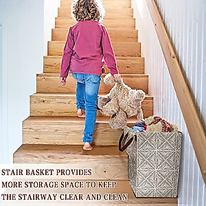 MIXNUS Stair Basket with Handles Felt Staircase Baskets for Carpeted and Wooden Stairsteps Stair Storage Organizer for Laundry Home and Office Decor, Beige