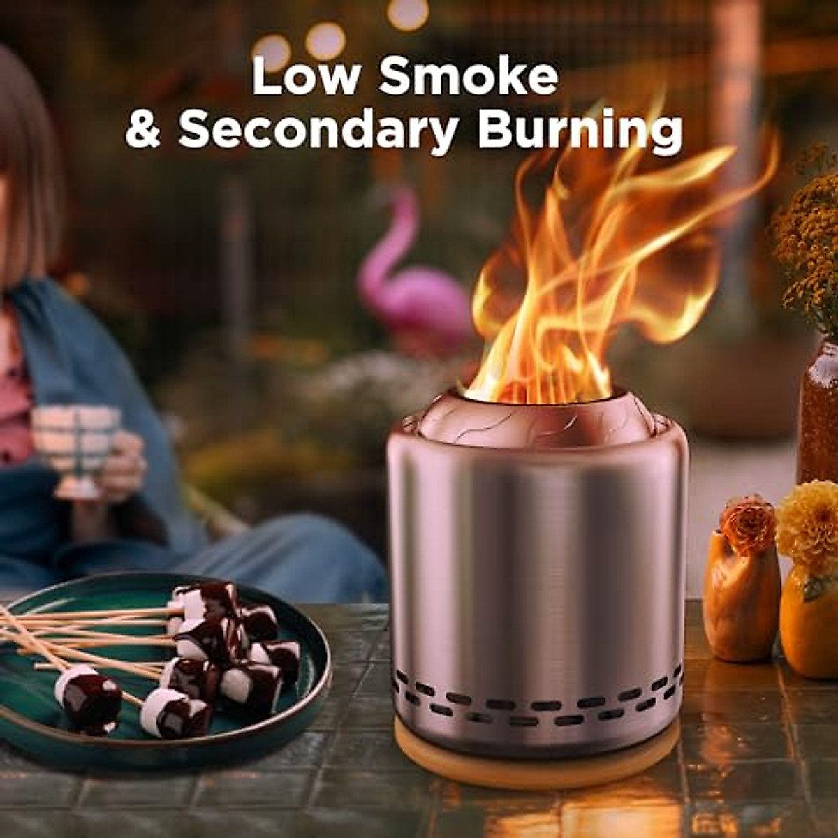 OGERY Tabletop Fire Pit with Stand 7.9 x 6.1 in, Low Smoke Stove Outdoor Table Top Firepit for Urban & Suburbs, Fueled by Pellets or Wood, Portable Mini Fire Pit with Travel Bag, Stainless Steel