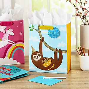 Hallmark 13" Large Kids Birthday Gift Bags Assortment with Tissue Paper - Sloth, Dinosaur, Unicorn (Pack of 3 Gift Bags, 9 Sheets of Tissue Paper)