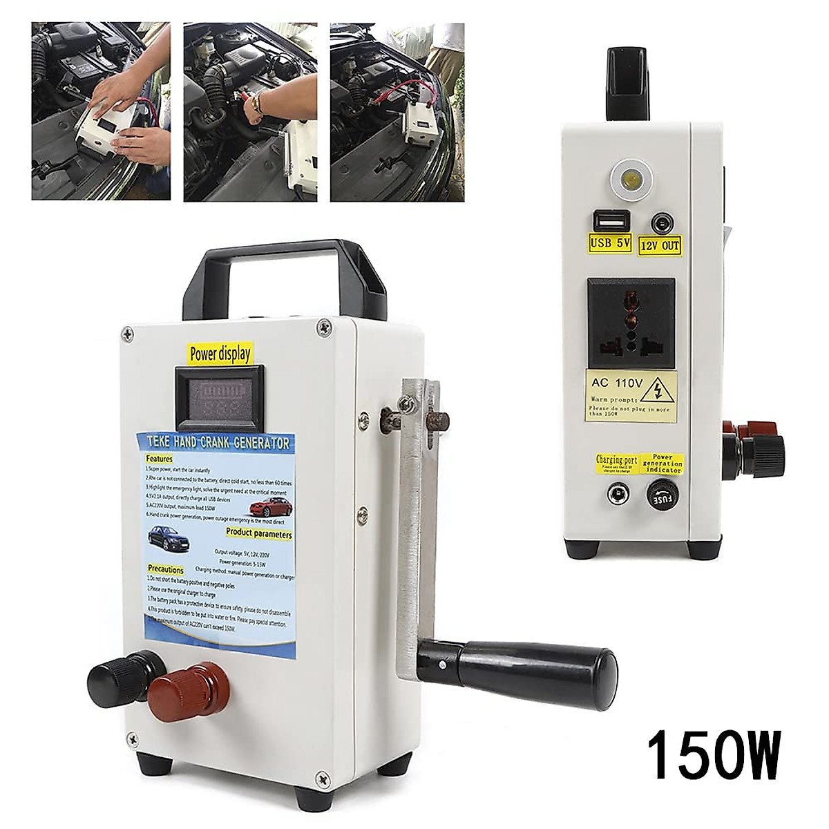 YIYIBYUS Portable Power Station,Hand Crank Generator Portable Power Supply Emergency Charger Outdoor Gear Hiking Travel Camping Emergency 110V 150W (With Vehicle Charging)