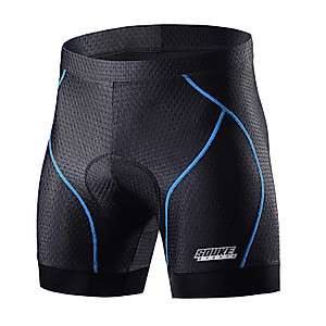 Souke Sports Men's Cycling Underwear Shorts 4D Padded Bike Bicycle MTB Liner Shorts with Anti-Slip Leg Grips(Blue, Large)