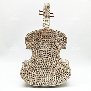 Luxury Glitter Clutch Purse Guitar Crystal Bling Evening Bags for Women Shining Shoulder Bags Crossbody Bags (Light Golden)