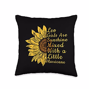 Leo Zodiac Sunflower Flower Birthday Gift Women Leo Zodiac Sunflower Flower Lover Born July August Birthday Throw Pillow, 16x16, Multicolor