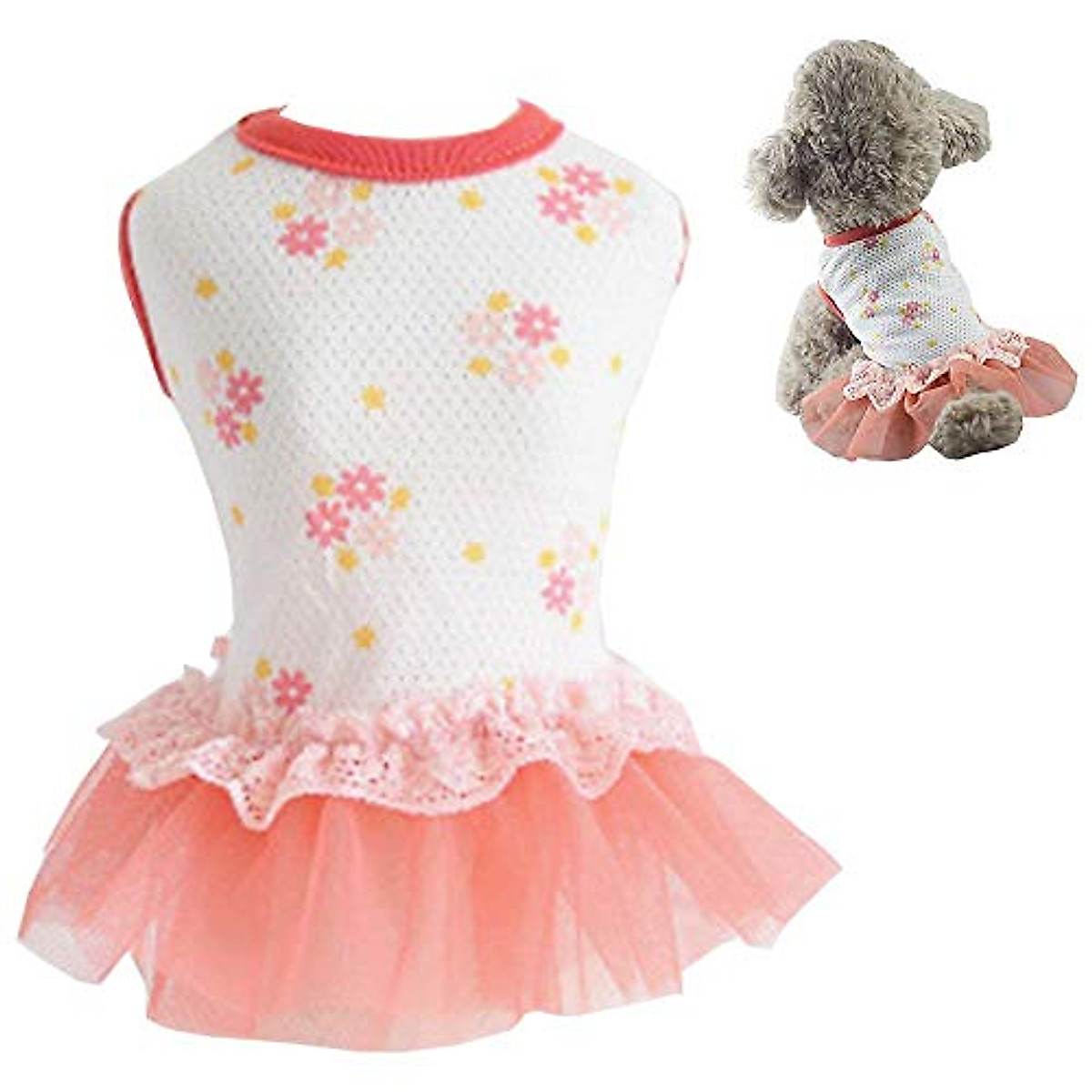 ANIAC XXS Dog Skirt with Flower Pattern Cat Princess Dress Rabbit Outfits Puppy Lace Tutu Skirt Yorkie Spring Summer Clothes for Kitten Kitty Chihuahua Ferret and Small Breeds (XS, Red)