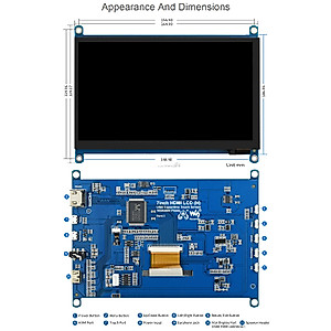 7inch HDMI LCD (H) 1024x600 IPS Capacitive Touch Screen LCD Display Monitor Mini PC for Raspberry Pi 5 4 3 Model B B+ BB Black Banana Pi Game Console Support Xbox360/PS4/Switch @XYGStudy